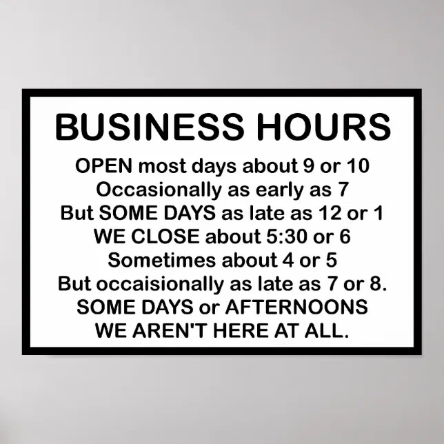 Business Hours Poster | Zazzle