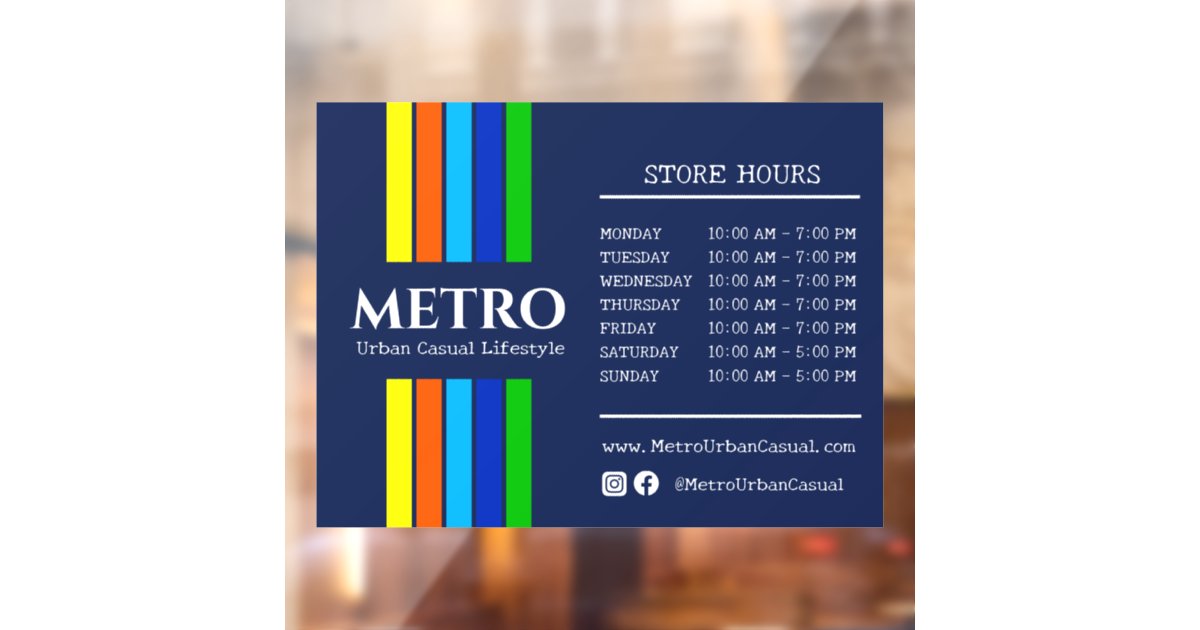 Business Hours Urban Modern Vertical Stripes Logo Window Cling | Zazzle