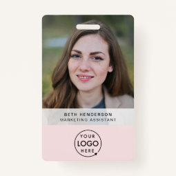 Business ID Card | Blush Pink Girly Modern Staff Badge | Zazzle
