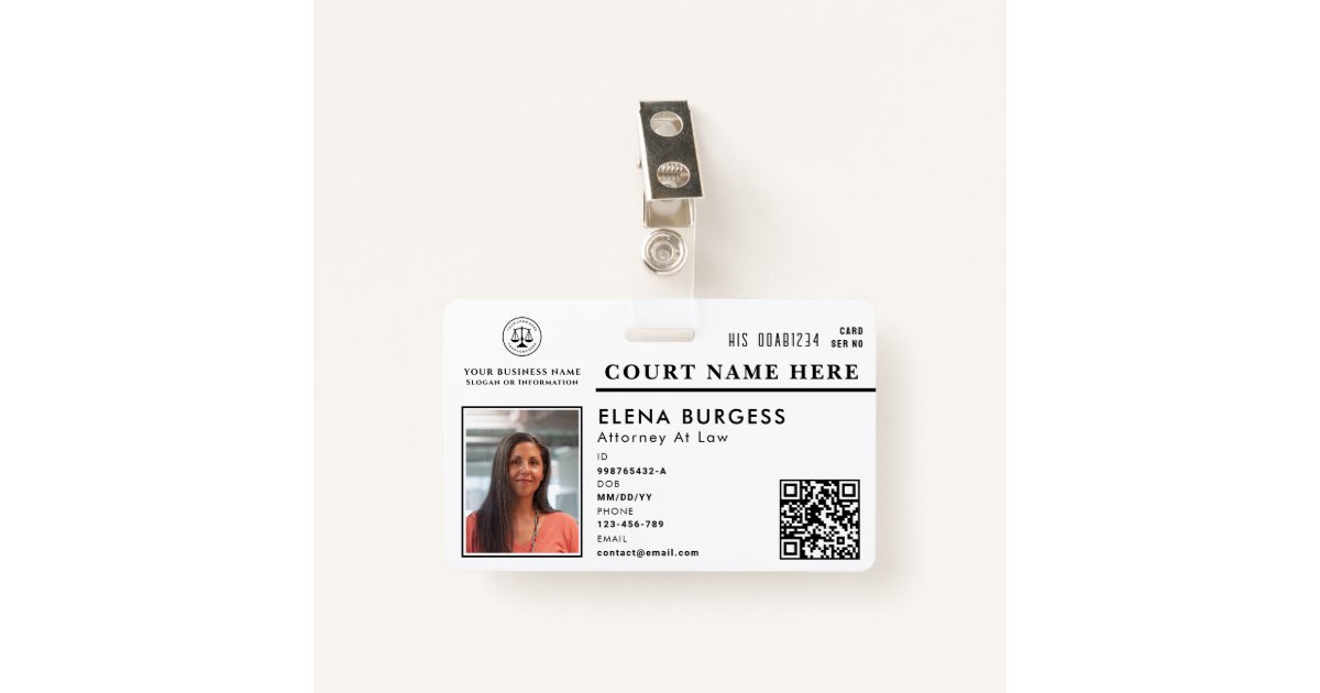 Business ID Logo | Attorney at Court White Badge | Zazzle