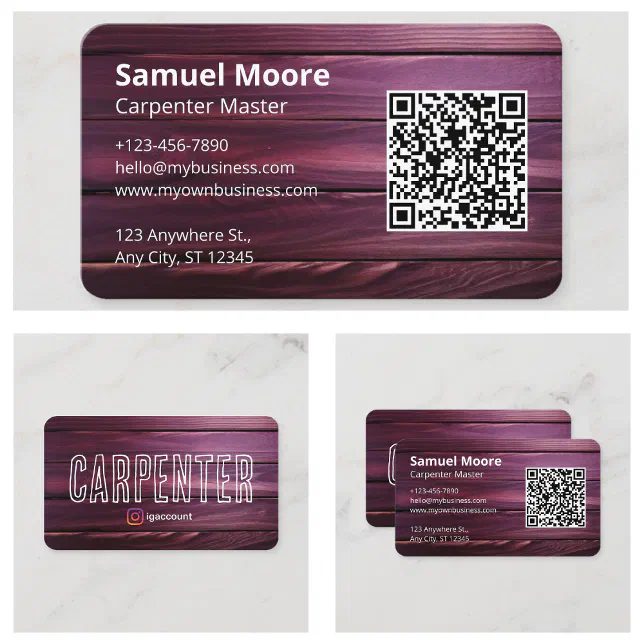 Business Info QR Code Carpenter Business Card | Zazzle