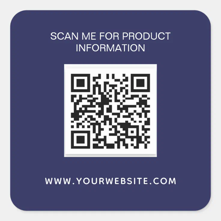 Business information qr code navy blue white square sticker | Zazzle