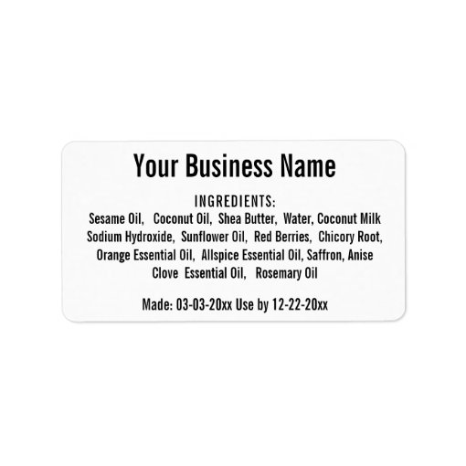 Business Ingredient List Jars Bottles on White Label | Zazzle