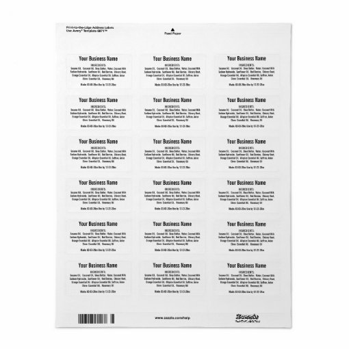 Business Ingredient List Jars Bottles on White Label | Zazzle
