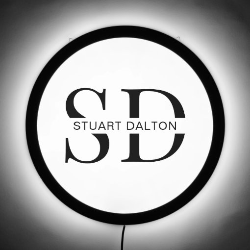 Business Initials Logo Black & White Minimalist LED Sign | Zazzle