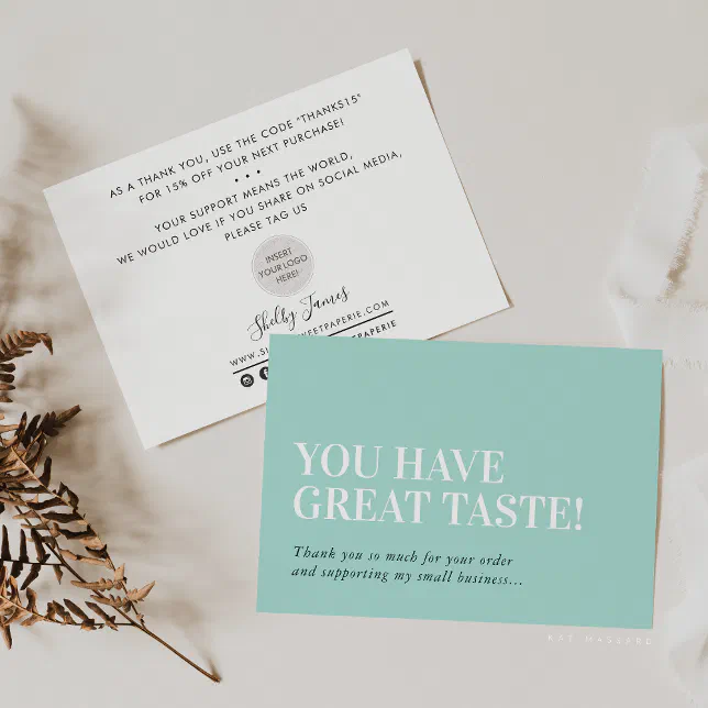 BUSINESS INSERT modern thank you pastel mint green | Zazzle