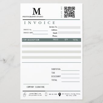 Business Invoice Sales Receipt Monogram Qr Code | Zazzle