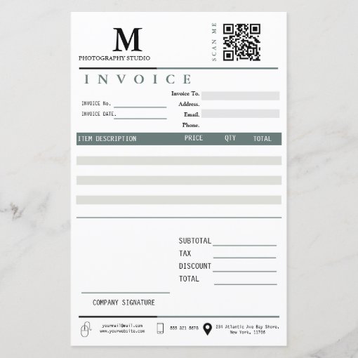 Business Invoice Sales Receipt Monogram Qr Code | Zazzle