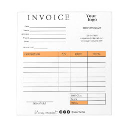 Business Invoice Sales Receipt Social Media Icons Notepad | Zazzle