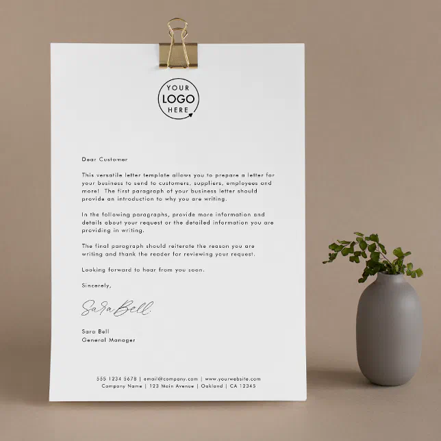 Business Letter | Logo Branded Signed Letterhead | Zazzle