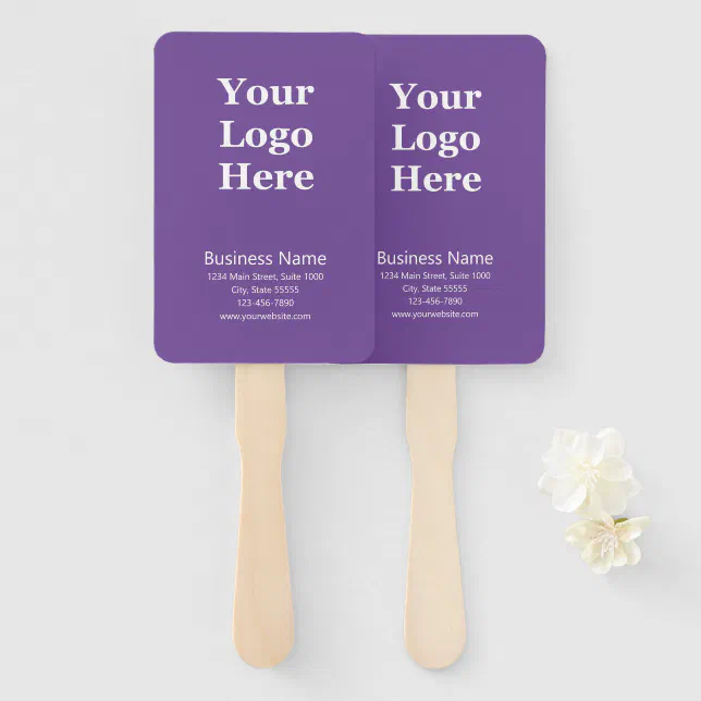 Business Light Purple Name Address Website Logo Hand Fan | Zazzle