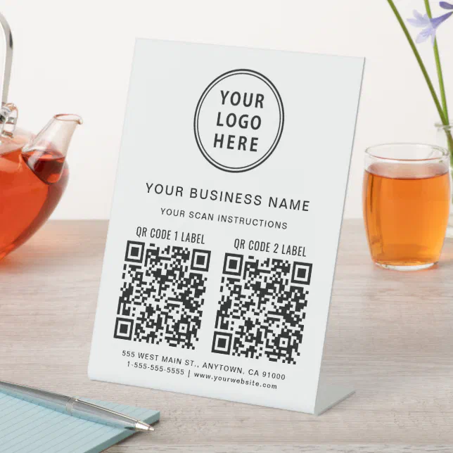 Business Logo 2 QR Codes Pedestal Sign | Zazzle