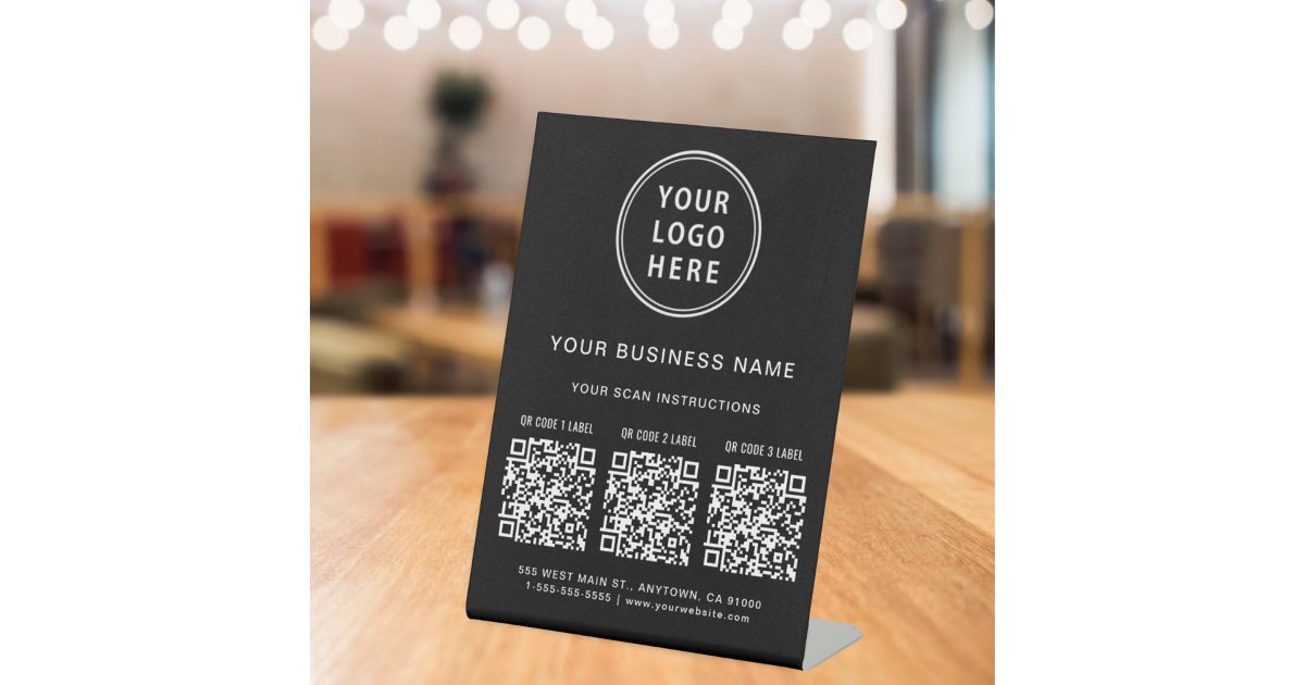 Business Logo 3 QR Codes Black Pedestal Sign | Zazzle