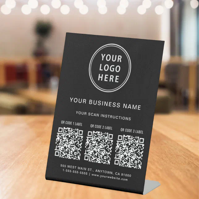 Business Logo 3 QR Codes Black Pedestal Sign | Zazzle
