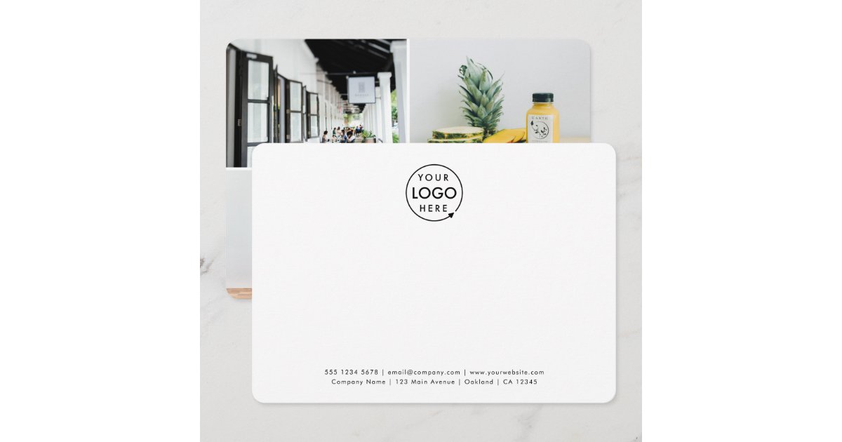 Business Logo 4 Photo Collage Professional Note Card | Zazzle