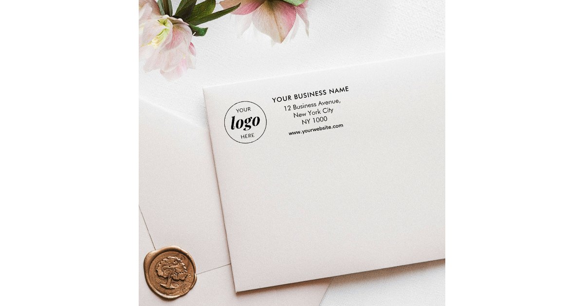 Business Logo Address Minimalist Professional Rubber Stamp | Zazzle