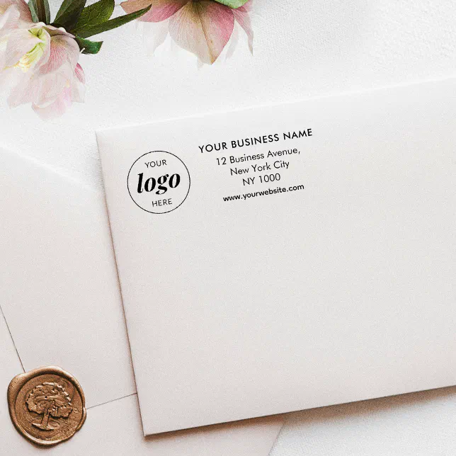 Business Logo Address Minimalist Professional Rubber Stamp | Zazzle