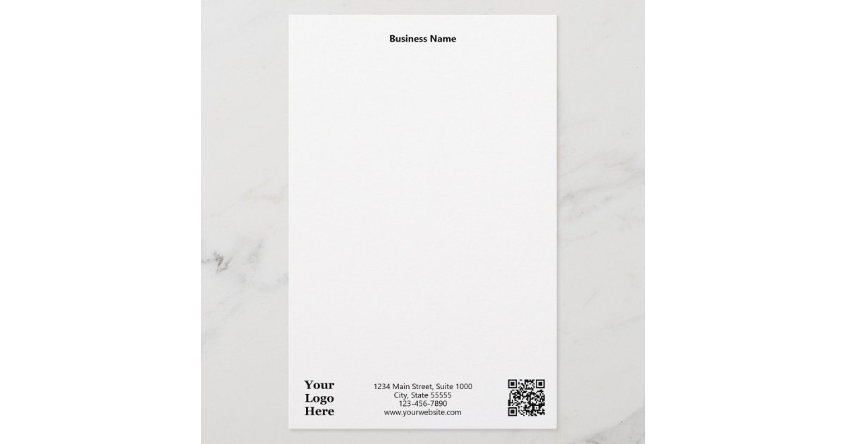 Business Logo Address Phone Website QR Code Stationery | Zazzle