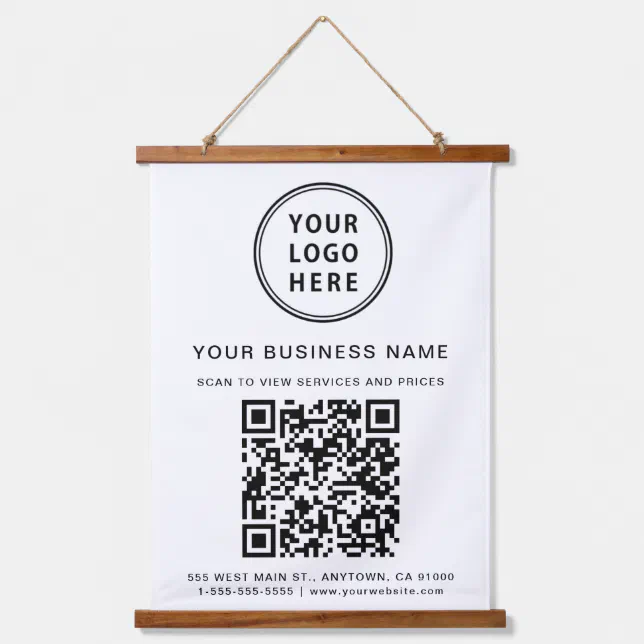 Business Logo and QR Code Hanging Tapestry | Zazzle