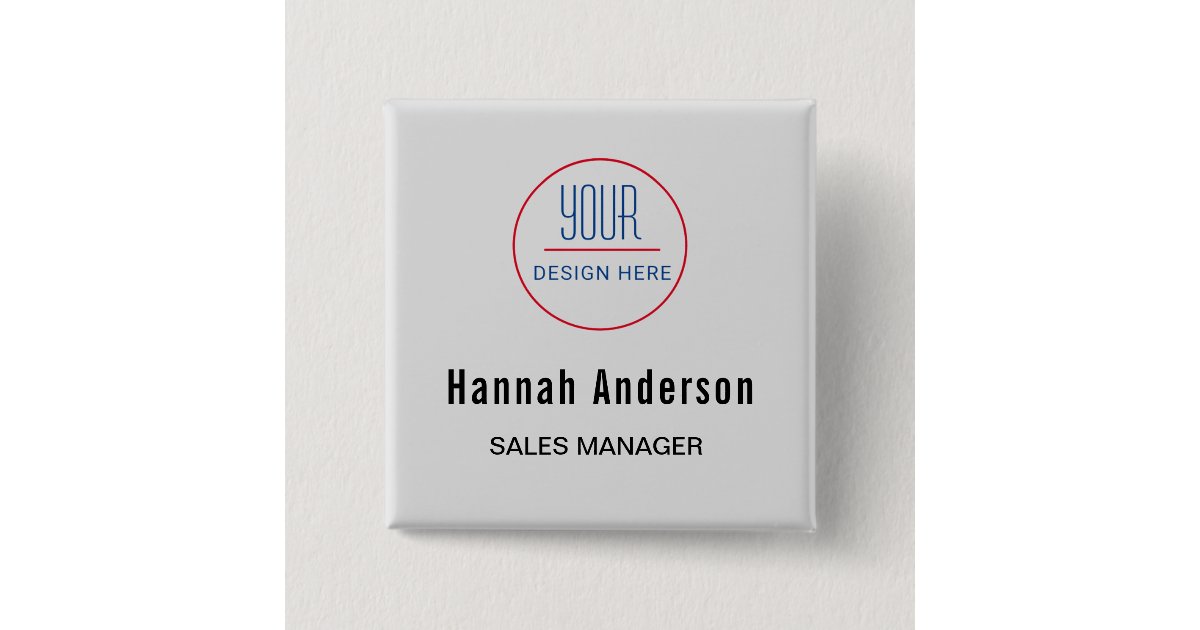 Business Logo Basic Employee Staff Name Badge Button | Zazzle