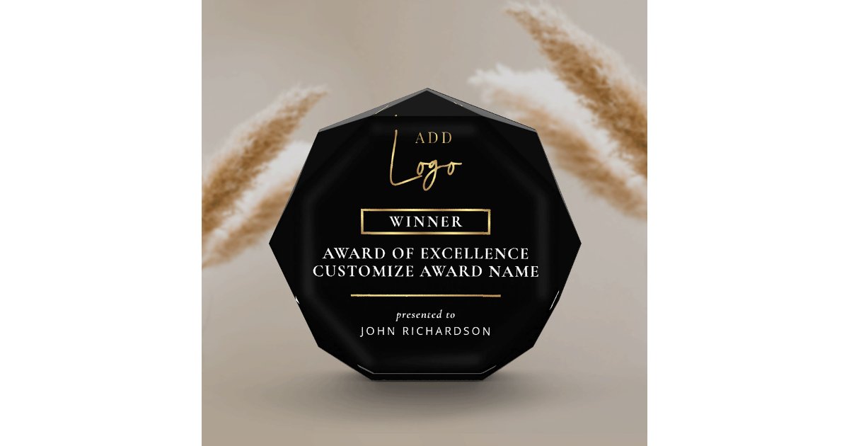 Business Logo Black & Gold Corporate Employee Acrylic Award | Zazzle