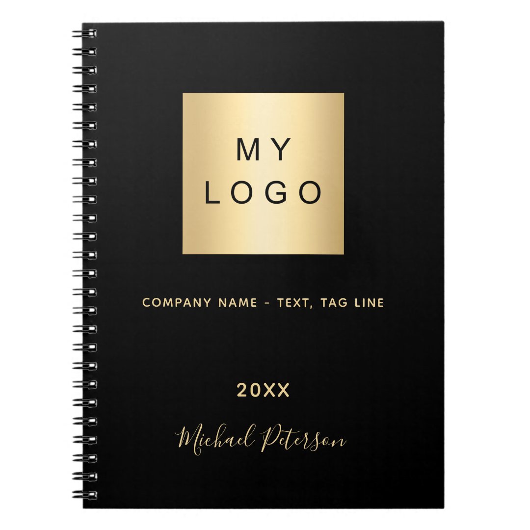 Business logo black gold elegant monogram notebook | Zazzle