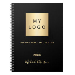 Business logo black gold elegant monogram notebook | Zazzle