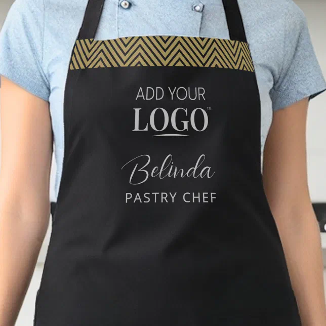 Business Logo Black & Gold Modern Minimal Employee Apron | Zazzle