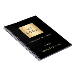 Business logo black gold name year notebook | Zazzle