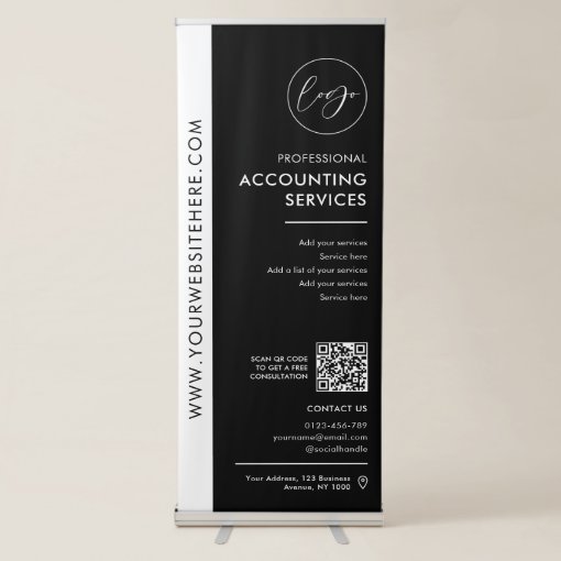 Business Logo Black Minimalist QR Code Promotional Retractable Banner ...