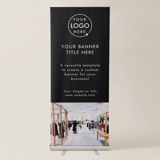 Business Logo | Black Modern Photo Retractable Banner | Zazzle