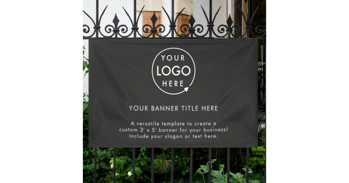 Business Logo | Black Modern Professional 5' Banner | Zazzle