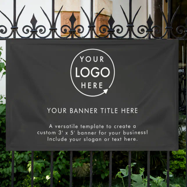 Business Logo | Black Modern Professional 5' Banner | Zazzle