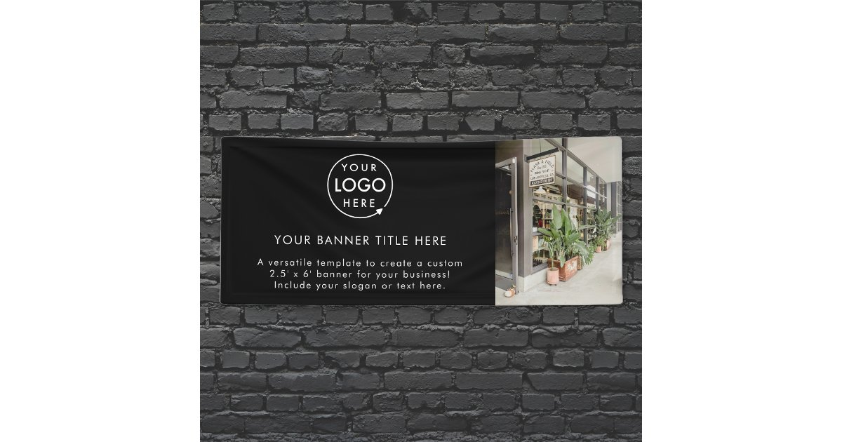 Business Logo | Black Modern Promotional Photo 6' Banner | Zazzle