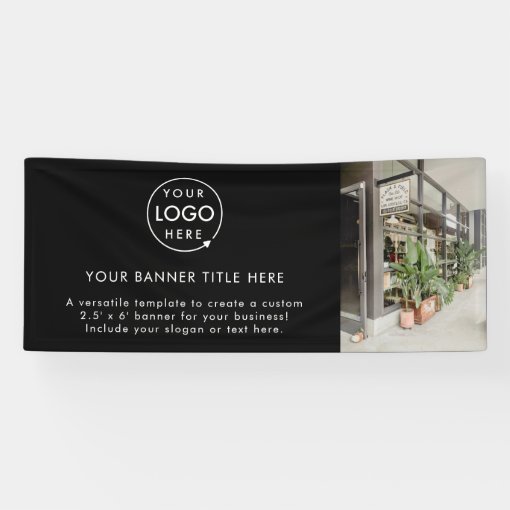 Business Logo | Black Modern Promotional Photo 6' Banner | Zazzle