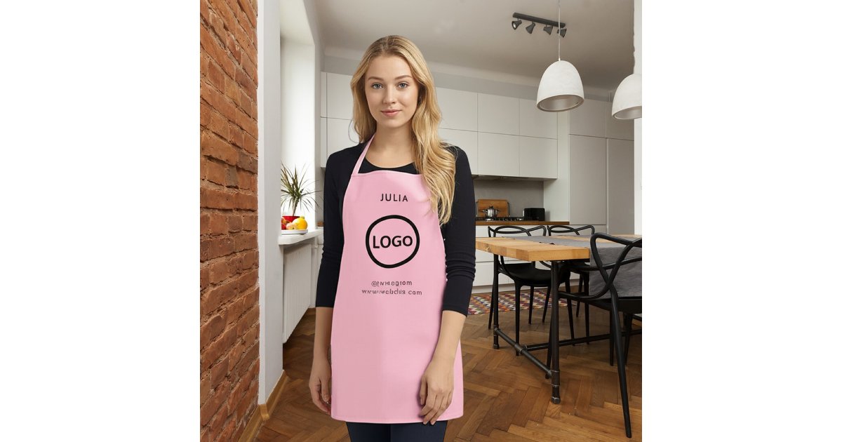 Business Logo Blush Pink Employee Staff Name Apr Apron | Zazzle