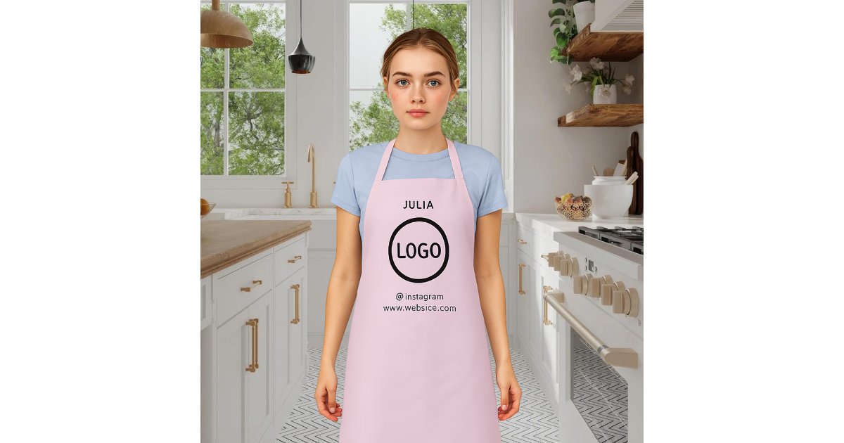 Business Logo | Blush Pink Employee Staff Name Apron | Zazzle