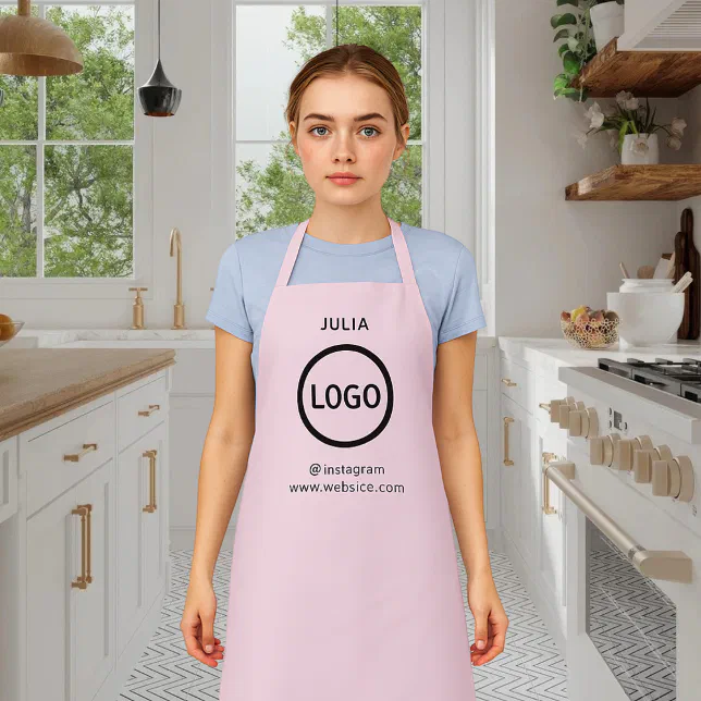 Business Logo | Blush Pink Employee Staff Name Apron | Zazzle