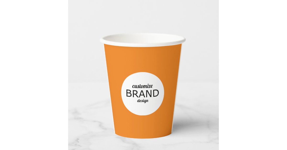 Business Logo Branding Minimalist Orange Paper Cups | Zazzle