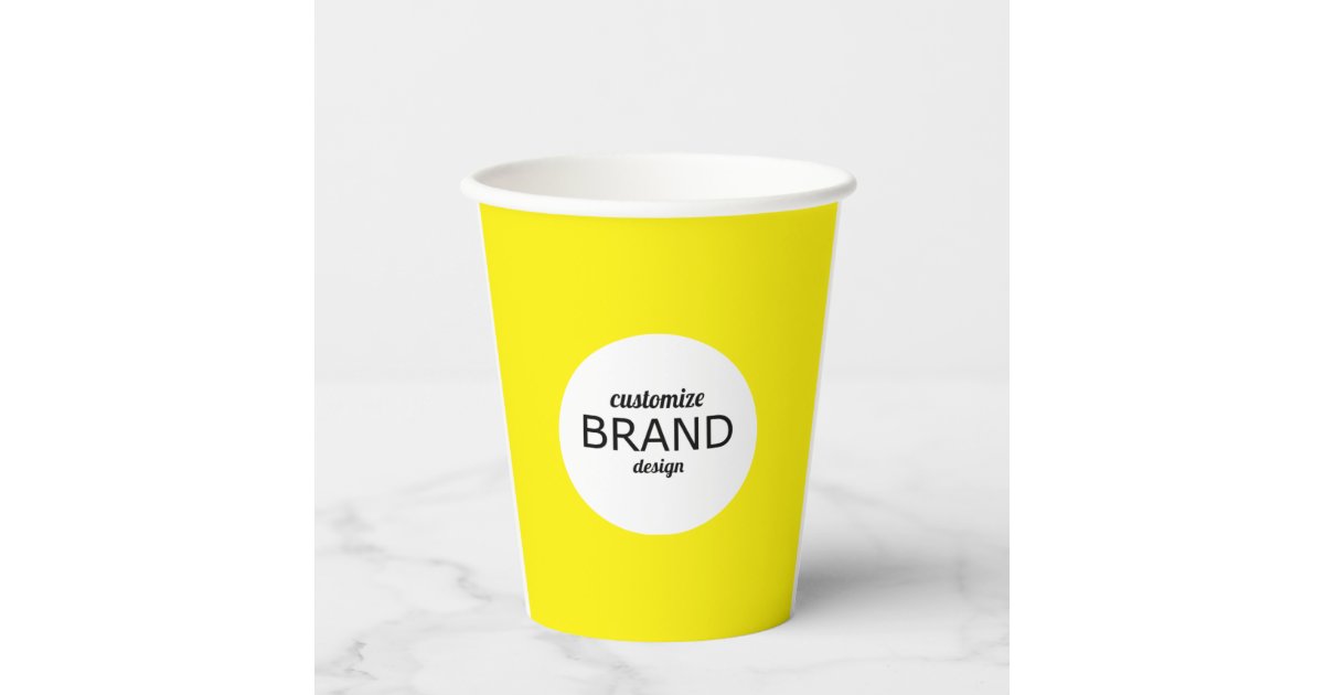 Business Logo Branding Minimalist Yellow Paper Cups | Zazzle