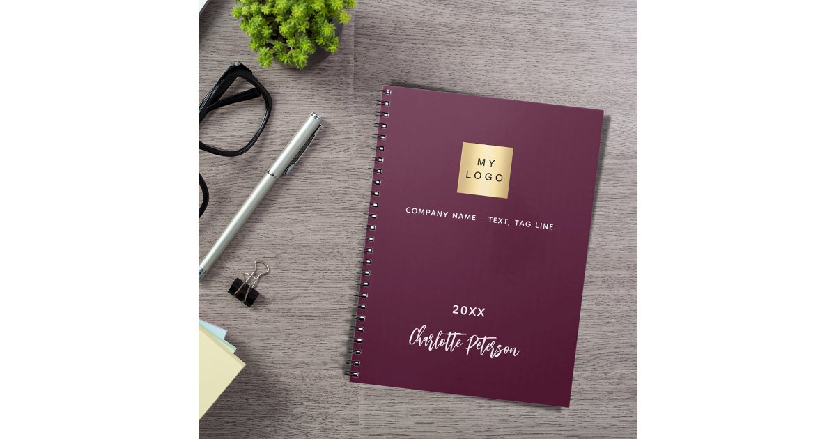 Business logo burgundy elegant notebook | Zazzle