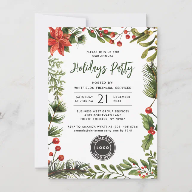 Business Logo Christmas Holidays Employees Party Invitation | Zazzle