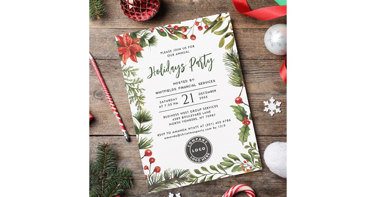 Business Logo Christmas Holidays Employees Party Invitation | Zazzle