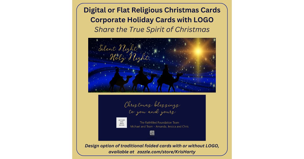 Business Logo Christmas Religious Long Horizontal Holiday Card | Zazzle