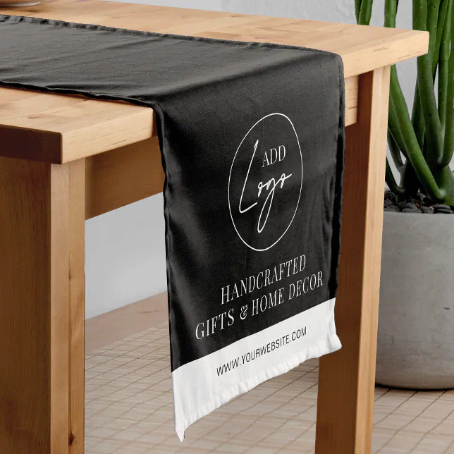 Business Logo Company Branded Trade Show Black Short Table Runner | Zazzle