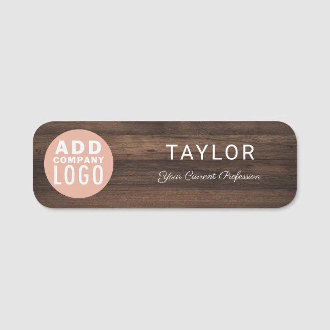 Business Logo Company Employee Rustic Custom Name Tag | Zazzle