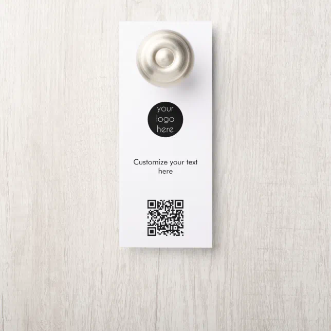 Business Logo Company Hotel Resort QR Code Text Door Hanger | Zazzle