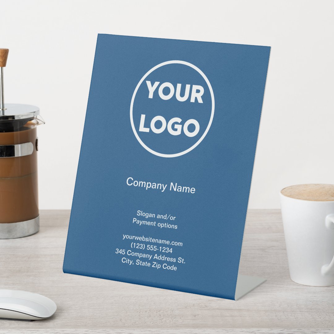 Business Logo Company Name Blue Promotional Store Pedestal Sign | Zazzle