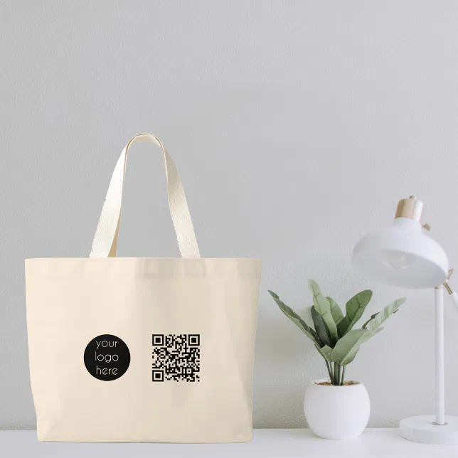 Business Logo Company Promotional QR Code Large Tote Bag | Zazzle