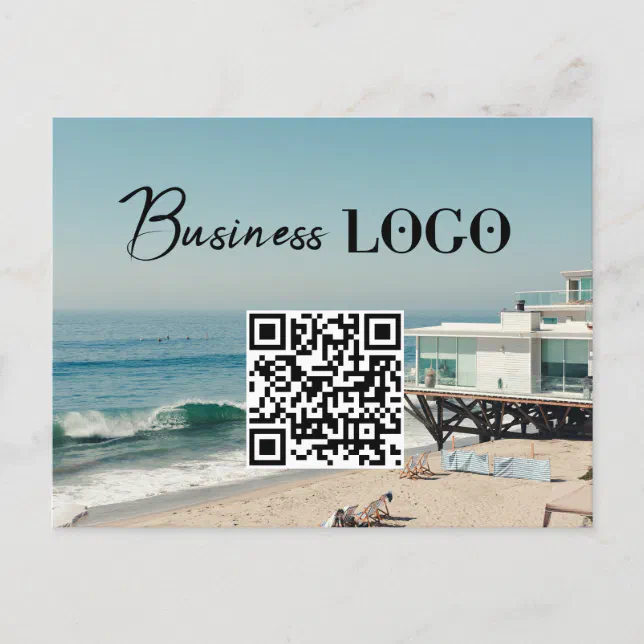 Business Logo Company Promotional QR Code Photo Holiday Postcard | Zazzle